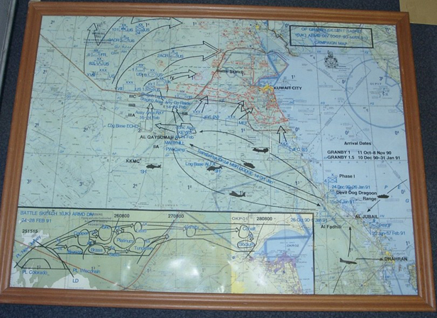 Framed map of the Gulf War campaign in Iraq - Royal Anglian Regiment