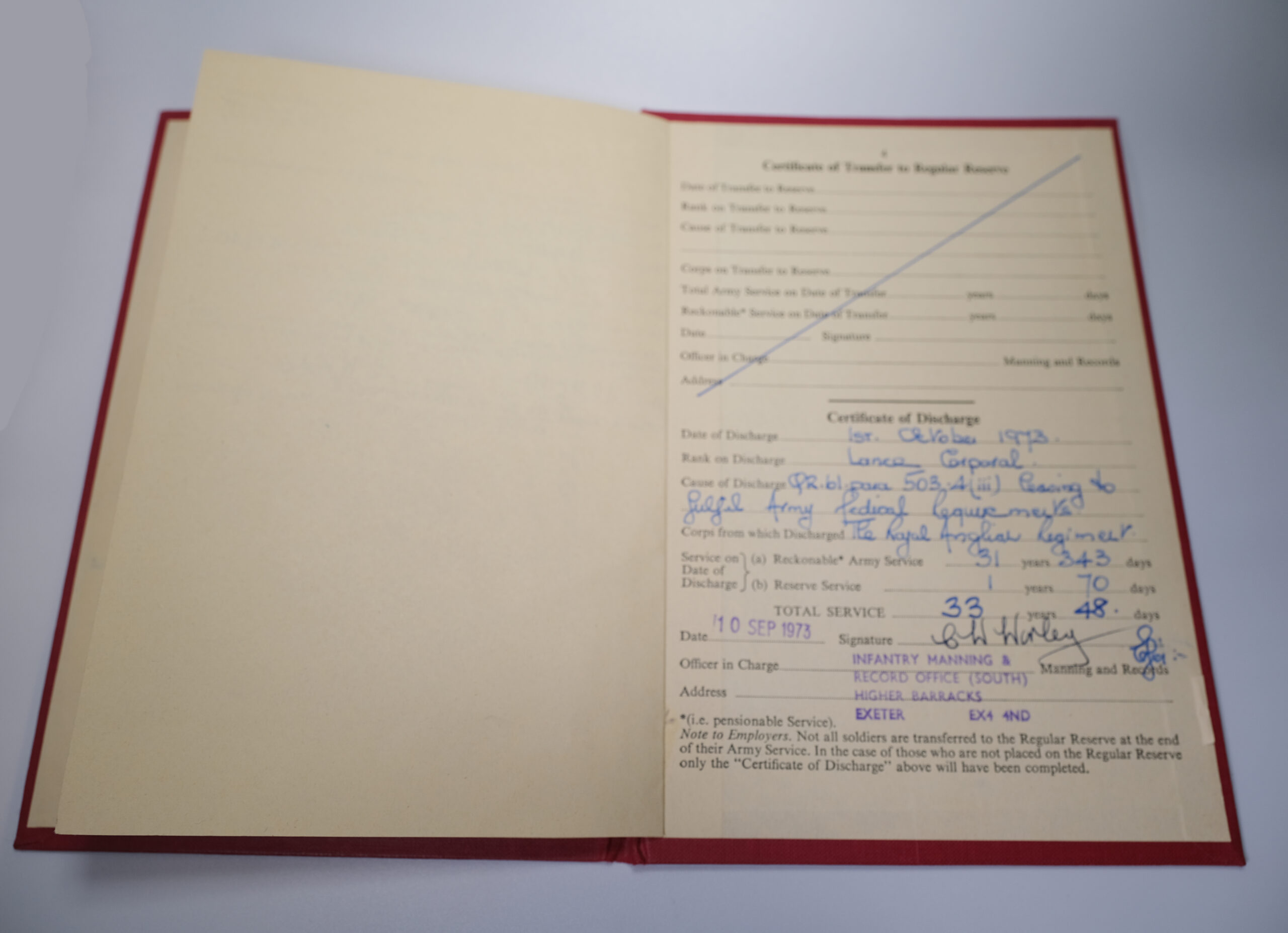 Army record book Lance Corporal Thomas James Rowland Royal Anglian ...