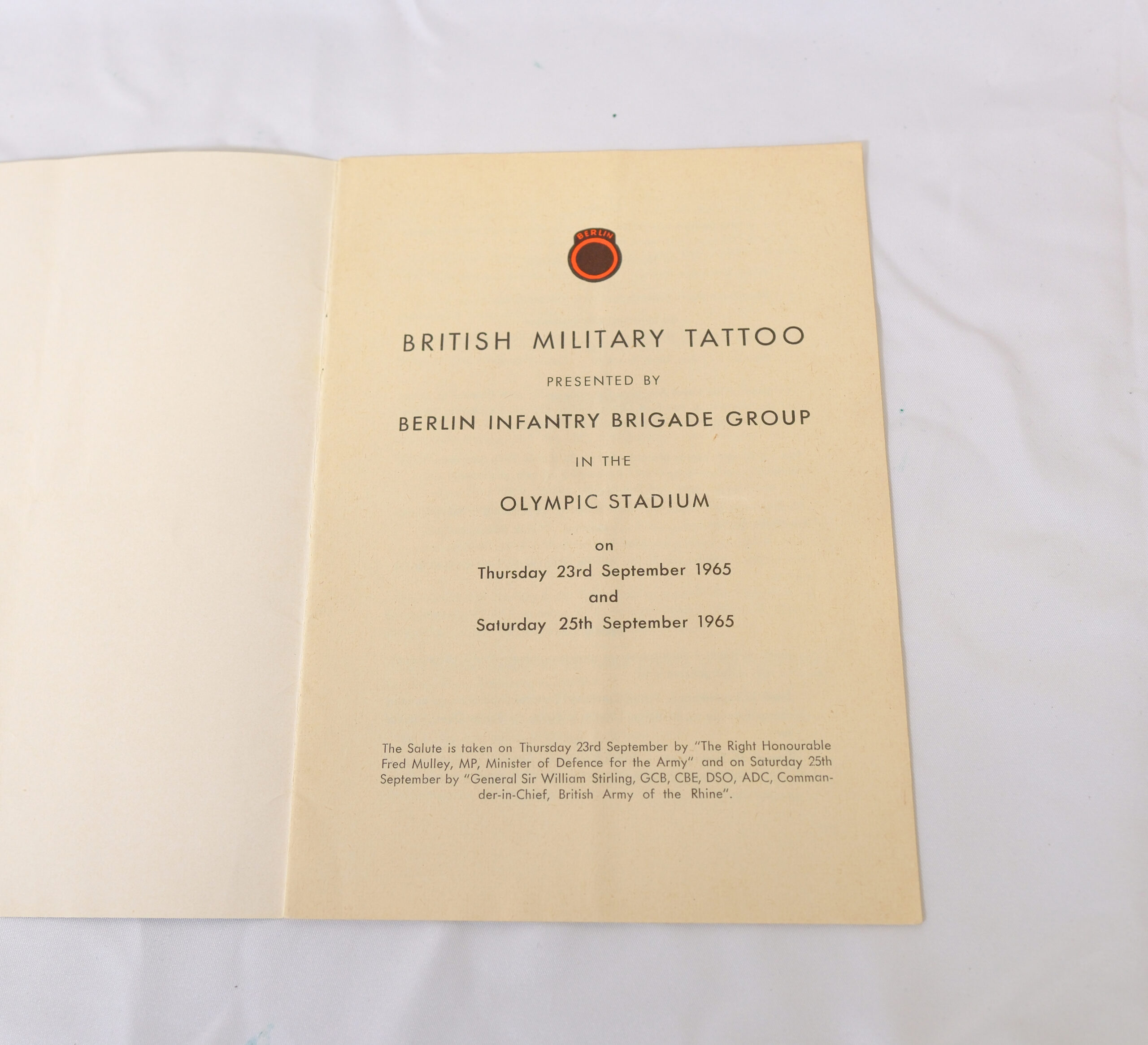 Programme for the British Military Tattoo 1965 - Royal Anglian Regiment