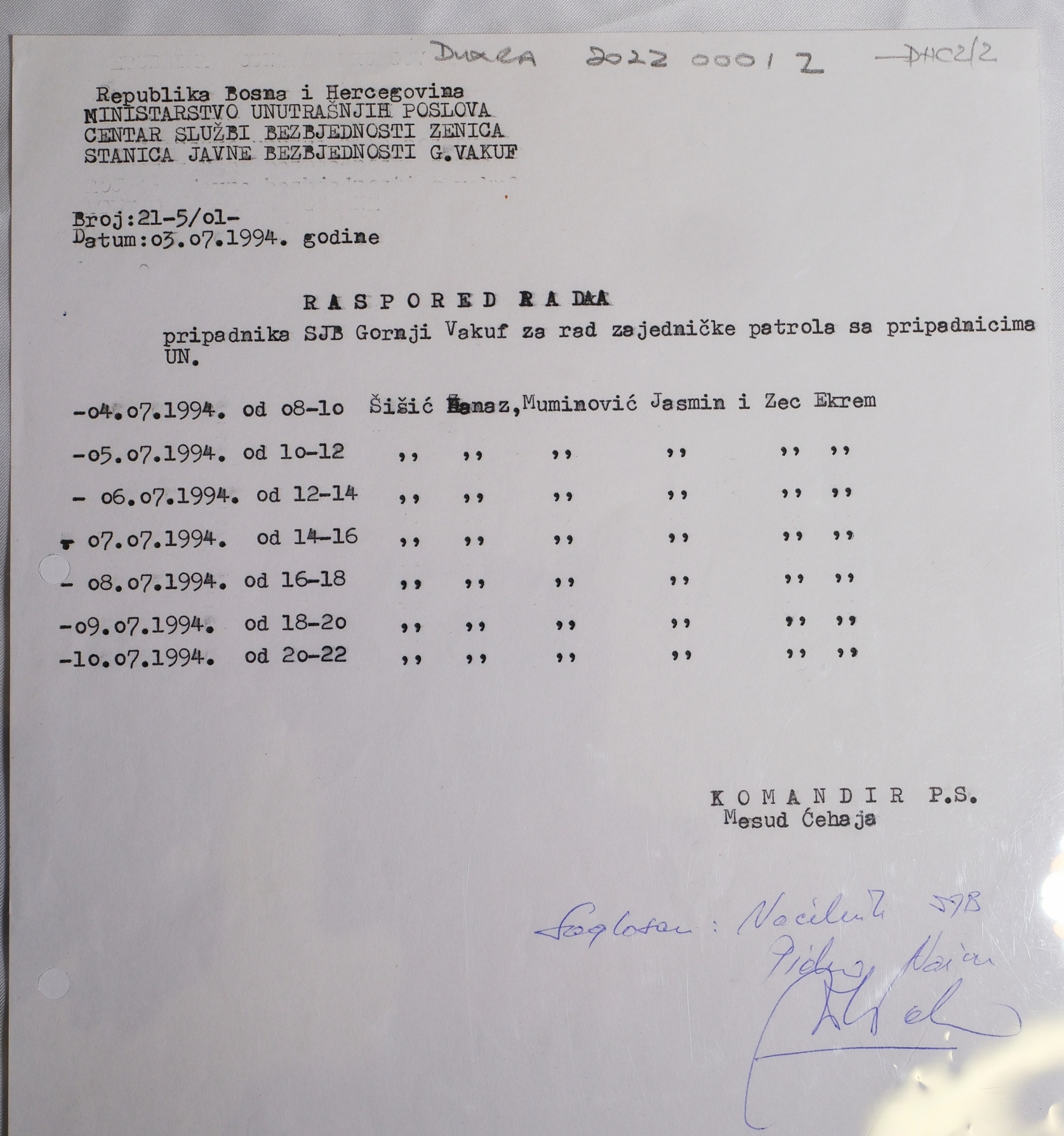 Bosnia document RASPORED RADAA - Royal Anglian Regiment